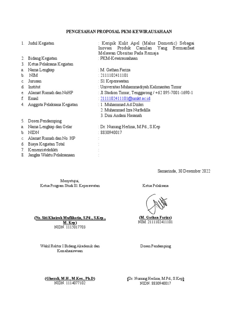 Pengesahan Proposal PKM | PDF
