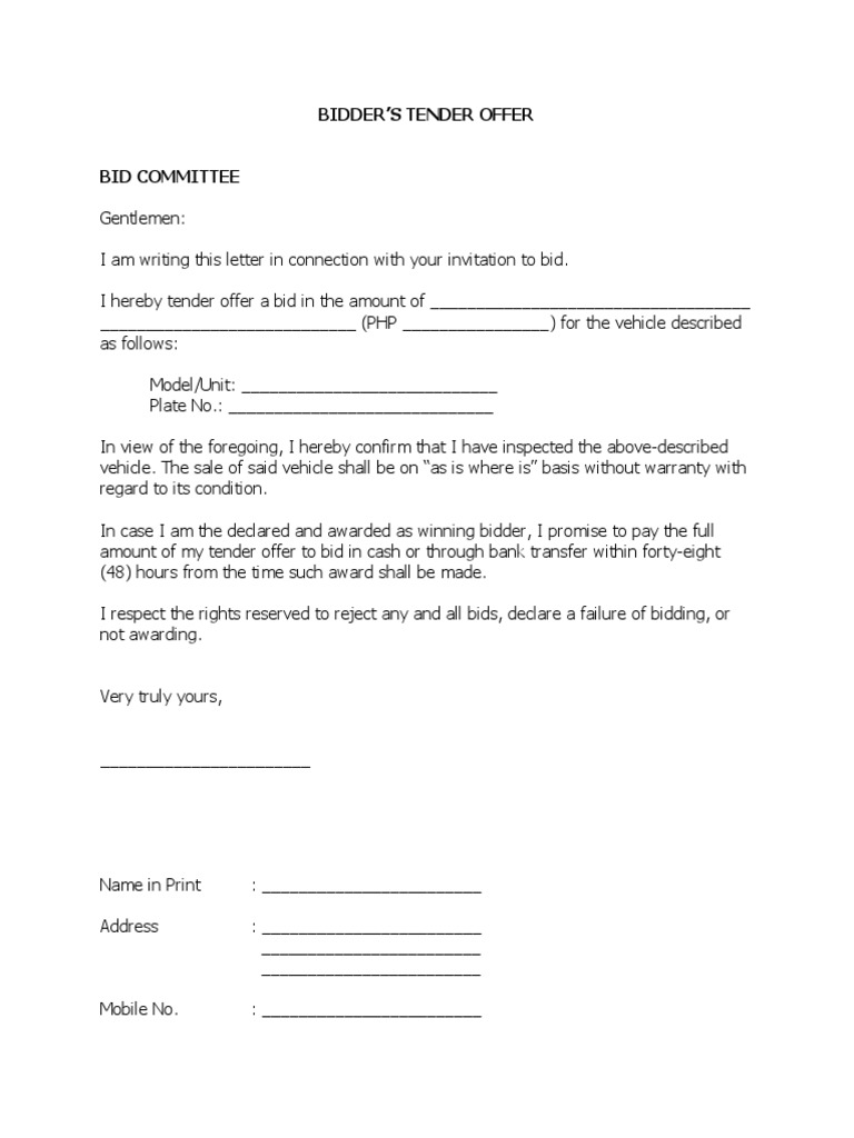 Bidder Tender Offer | PDF