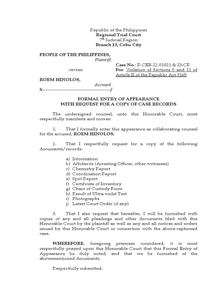 Formal Entry of Appearance | PDF | Separation Of Powers | Common Law