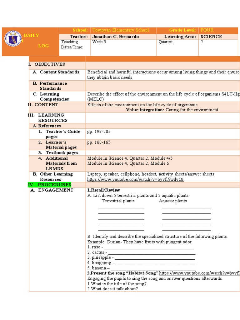 Science 4 Cot | PDF | Habitat | Water