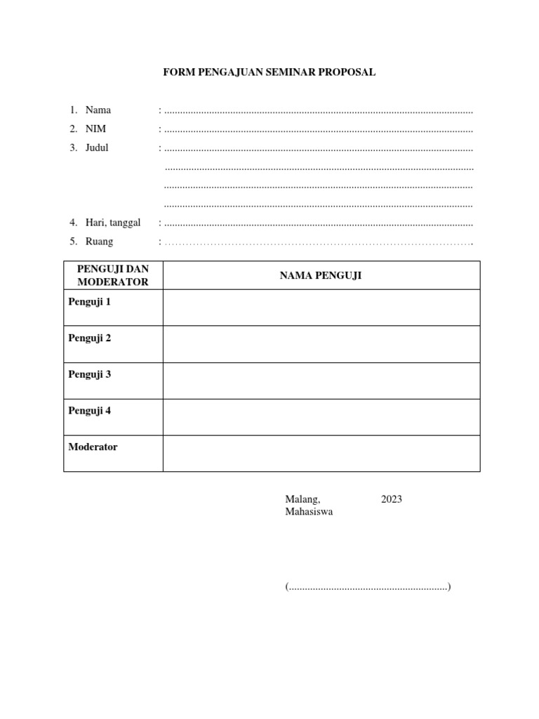 FORM PENGAJUAN SEMINAR PROPOSAL | PDF