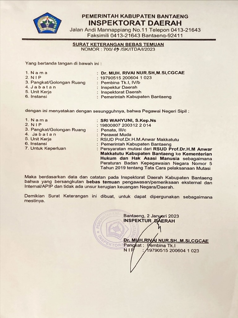 Surat Keterangan Bebas Temuan | PDF
