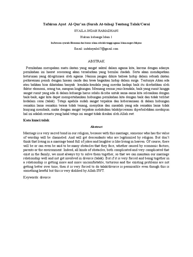Tafsir Surah At-Talaq tentang Talak | PDF