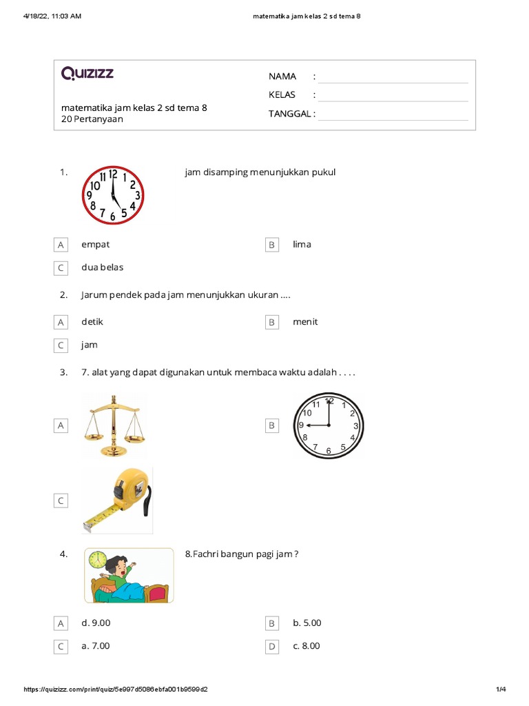Matematika Jam Kelas 2 SD Tema 8 | PDF