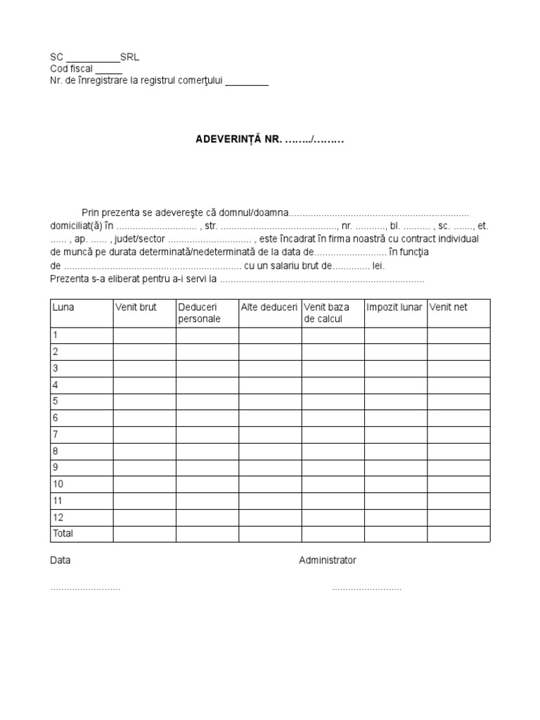 Model Adeverinta de Venit | PDF