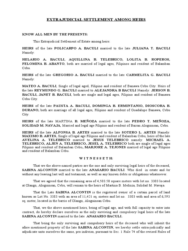 Extrajudicial Settlement Among Heirs Updated 2-8 | PDF | Private Law ...