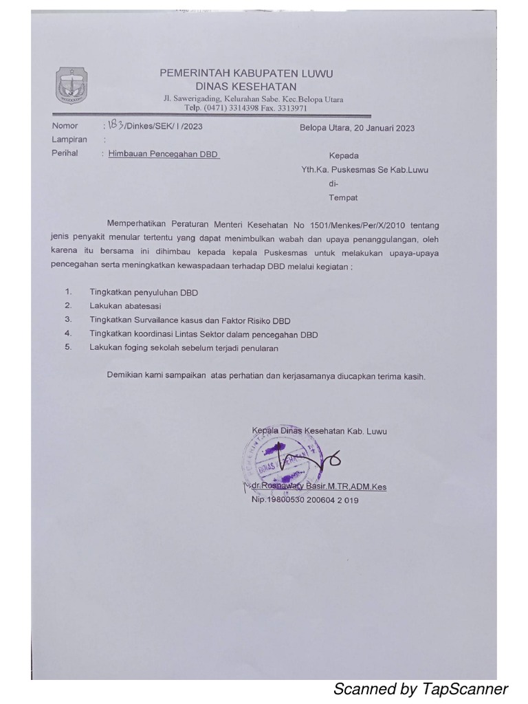 Surat Himbauan Pencegahan DBD | PDF