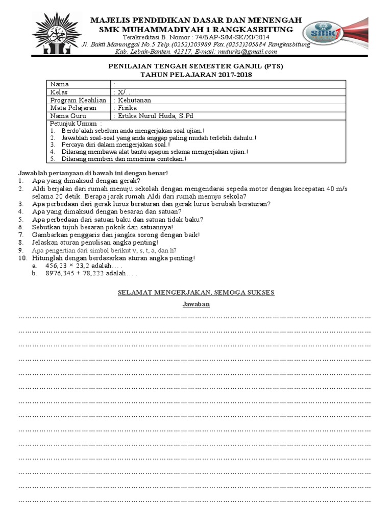 Pts Ganjil Fisika Kehutanan | PDF