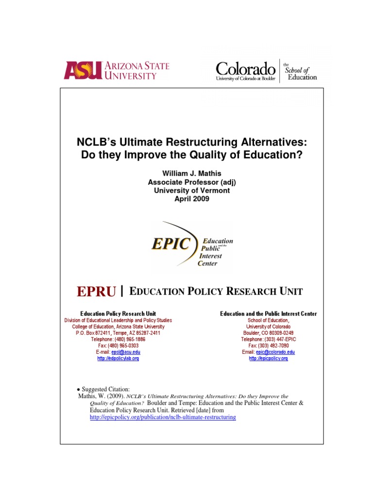 NCLB's Ultimate Restructuring Alternatives: Do They Improve The Quality ...