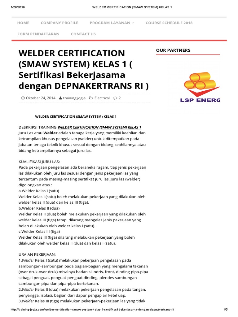 Welder Certification (Smaw System) Kelas 1 | PDF