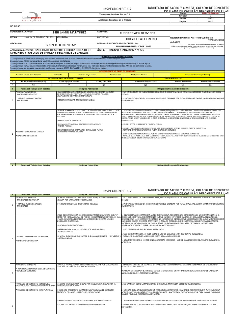 Jsa Inspection Pit 1-2 | PDF | Herramientas | Soldadura