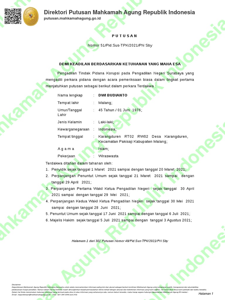 Putusan 51 Pid - Sus-Tpk 2021 PN Sby 20220418 | PDF