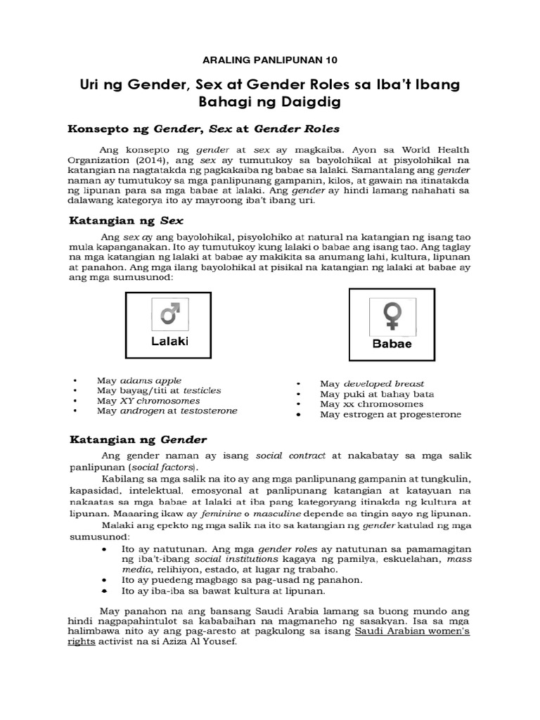 Uri NG Gender, Sex at Gender Roles Sa Iba't Ibang Bahagi NG Daigdig | PDF