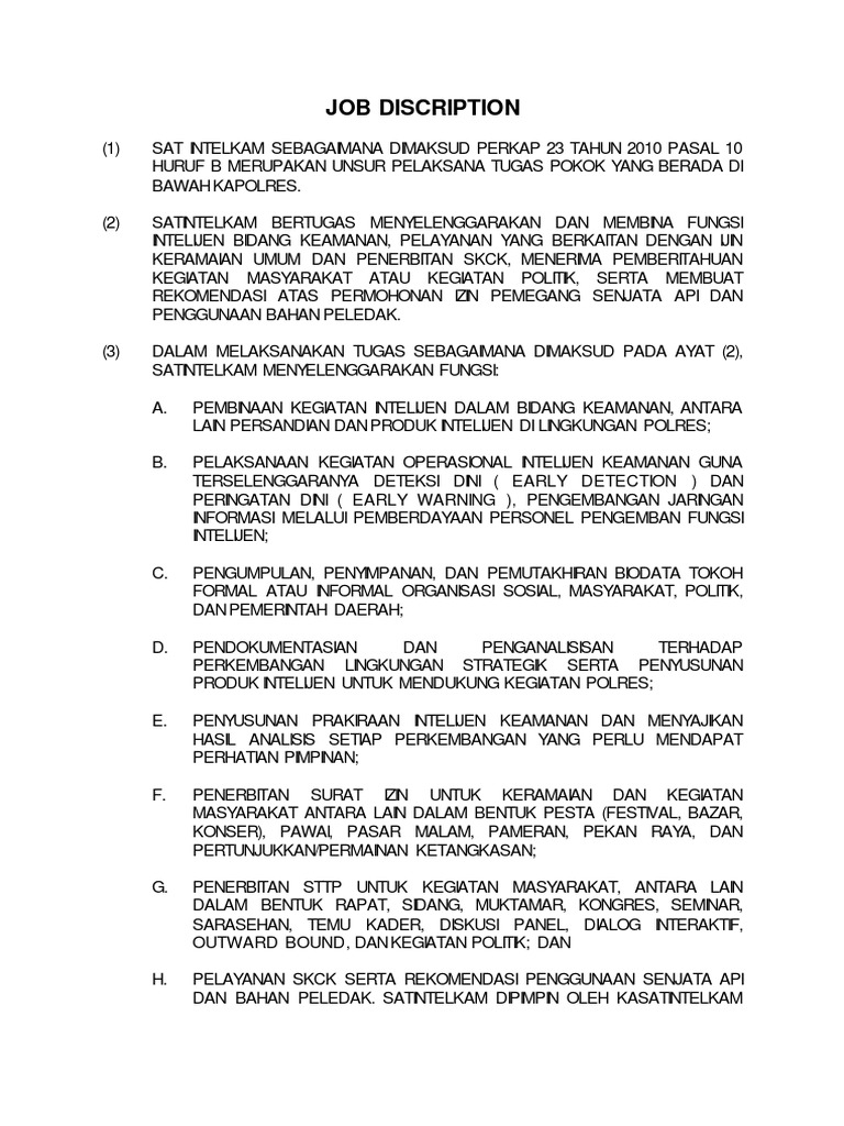 Job Discription Sat Intelkam | PDF