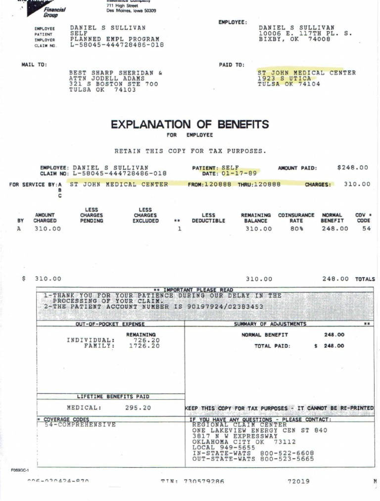 12 08 88 Explanation of Benefits Letter | PDF