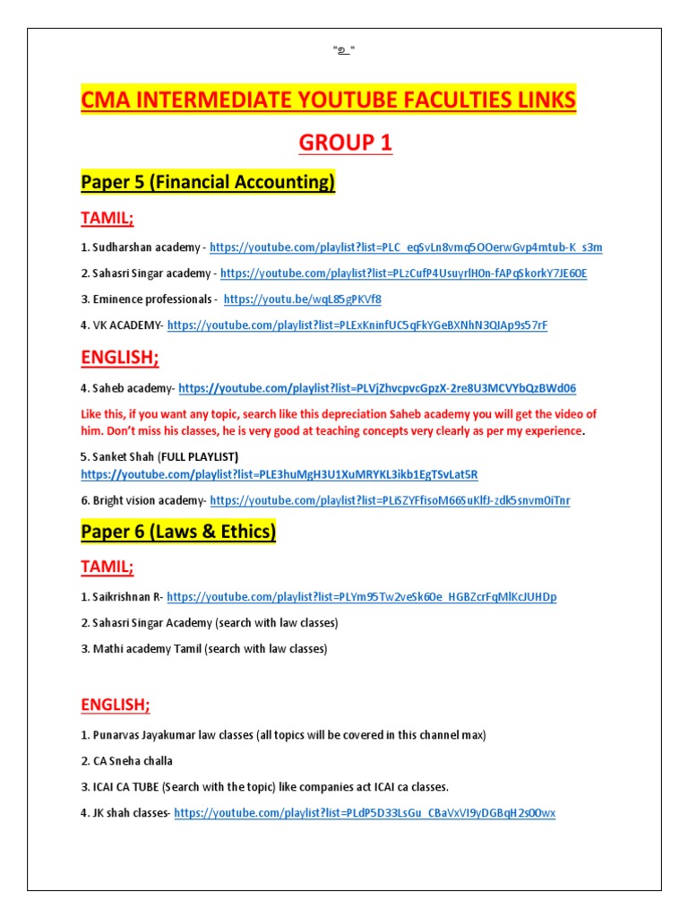 CMA Intermediate YouTube Resources | PDF | Economies | Accounting