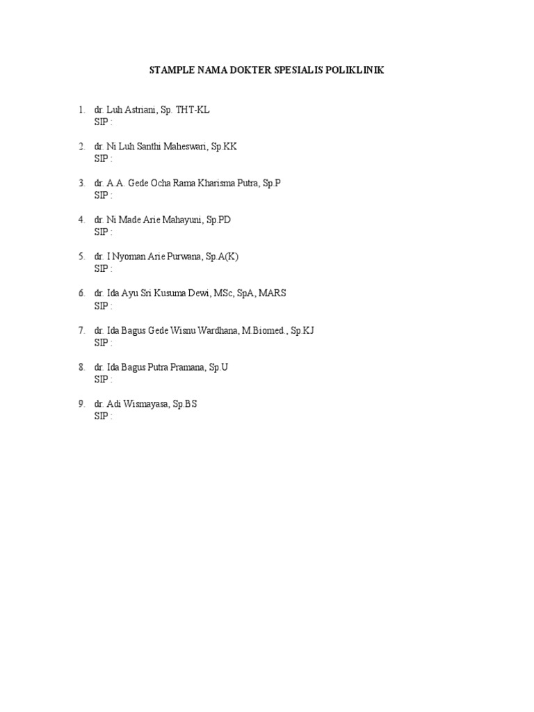 Stample Nama Dokter Spesialis Poliklinik Baru | PDF | Pengembangan Diri | Kesehatan Holistik