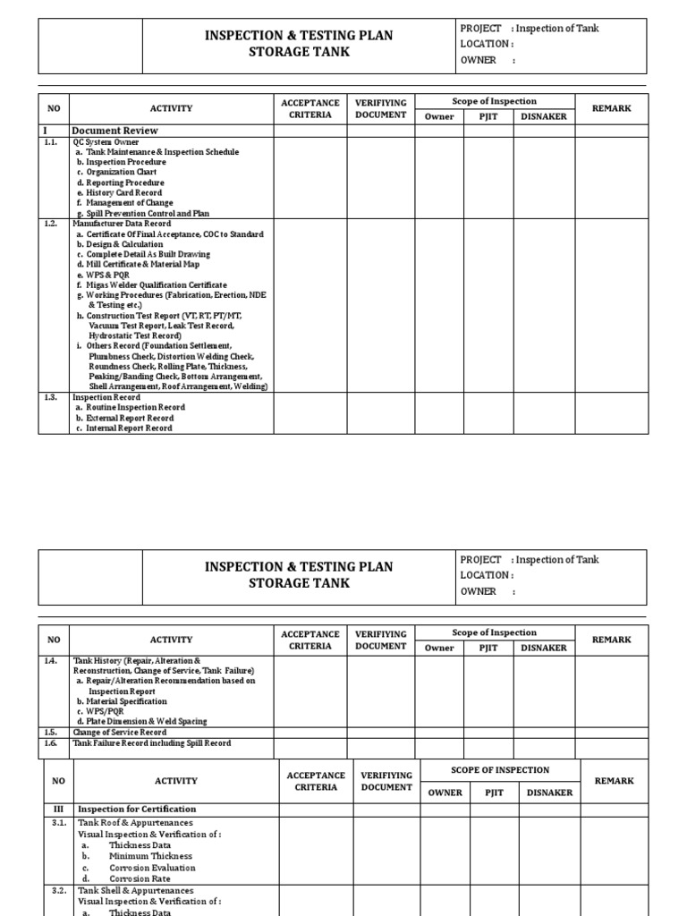 Form ITP Storage Tank | PDF | Nondestructive Testing | Welding