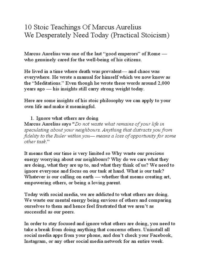 10 Essential Stoic Lessons from Marcus Aurelius | PDF | Stoicism ...