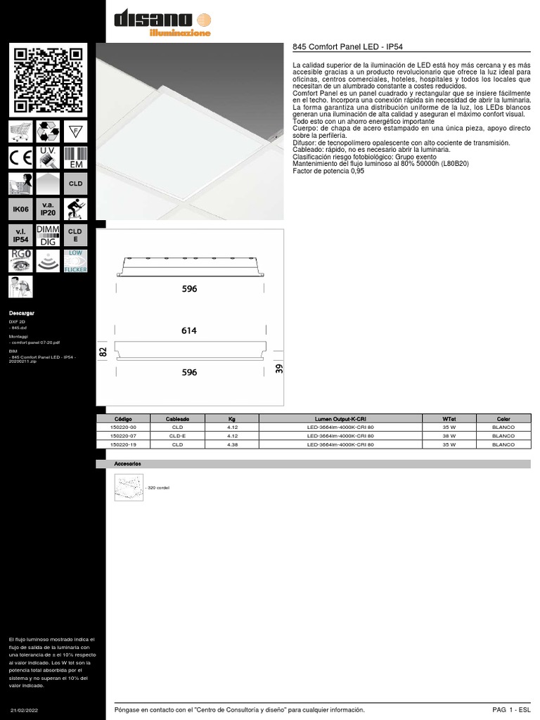 845 Comfort Panel LED - IP54 ESL | PDF | Diodo emisor de luz ...
