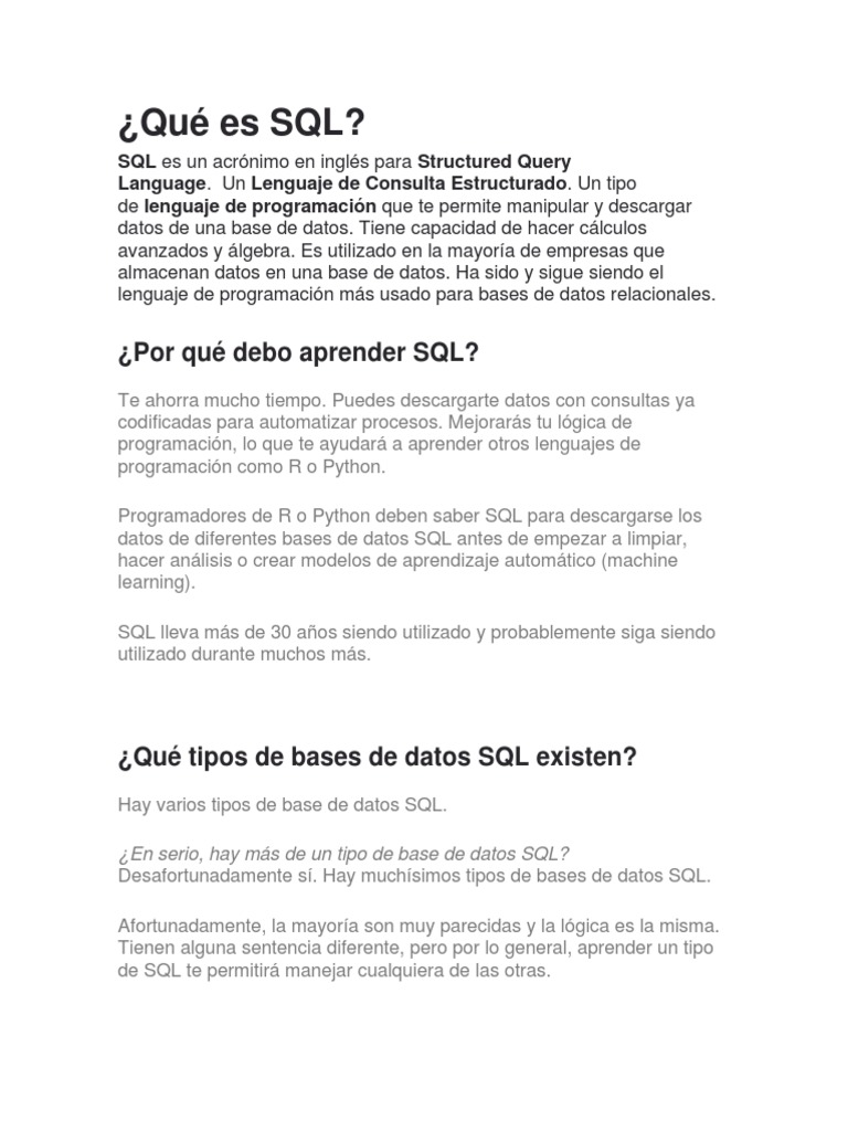 Qué es SQL | PDF | SQL | Bases de datos