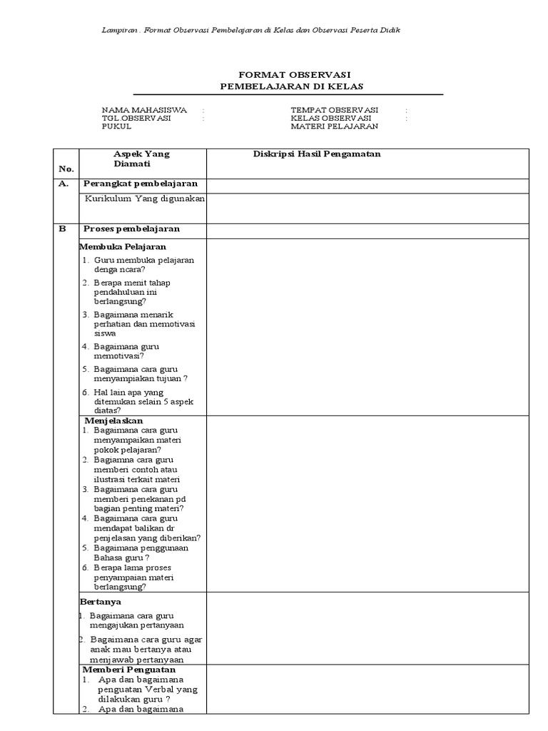 Template - Laporan Hasil Observasi Sekolah - Micro Teaching | PDF