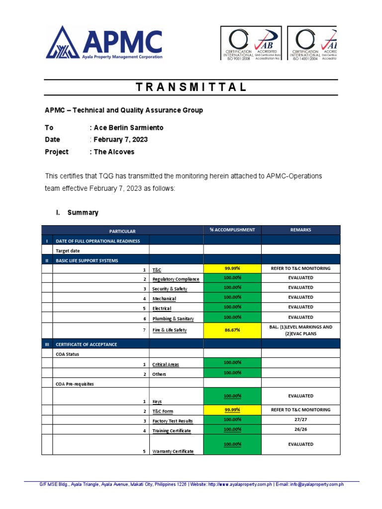 With Postcon-The Alcoves Transmittal To APMC-Ops Team - 02072023 | PDF ...