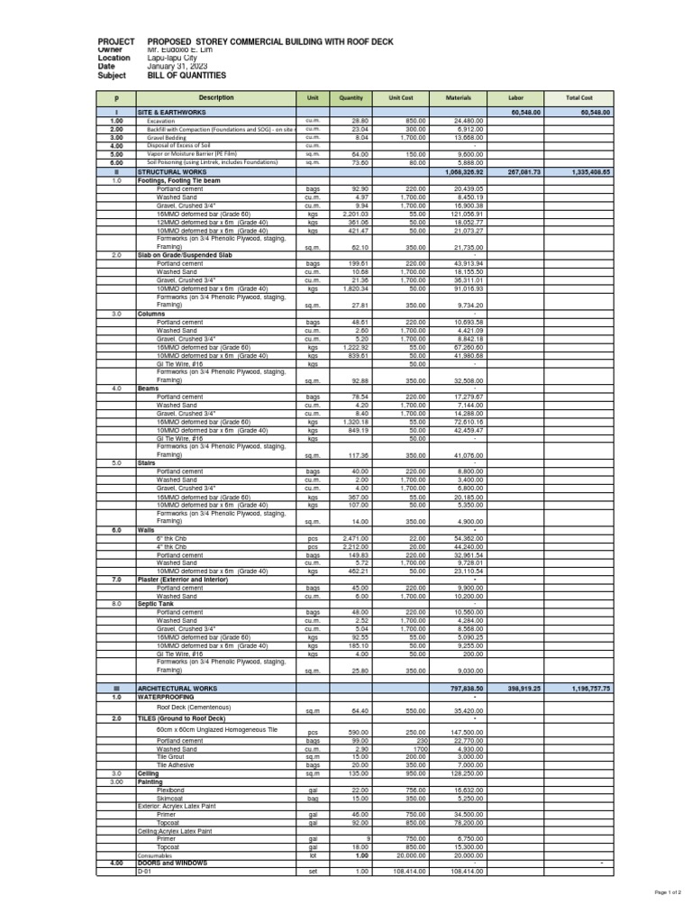 Proposed 2 Storey 013123 | PDF | Building Engineering | Building Materials