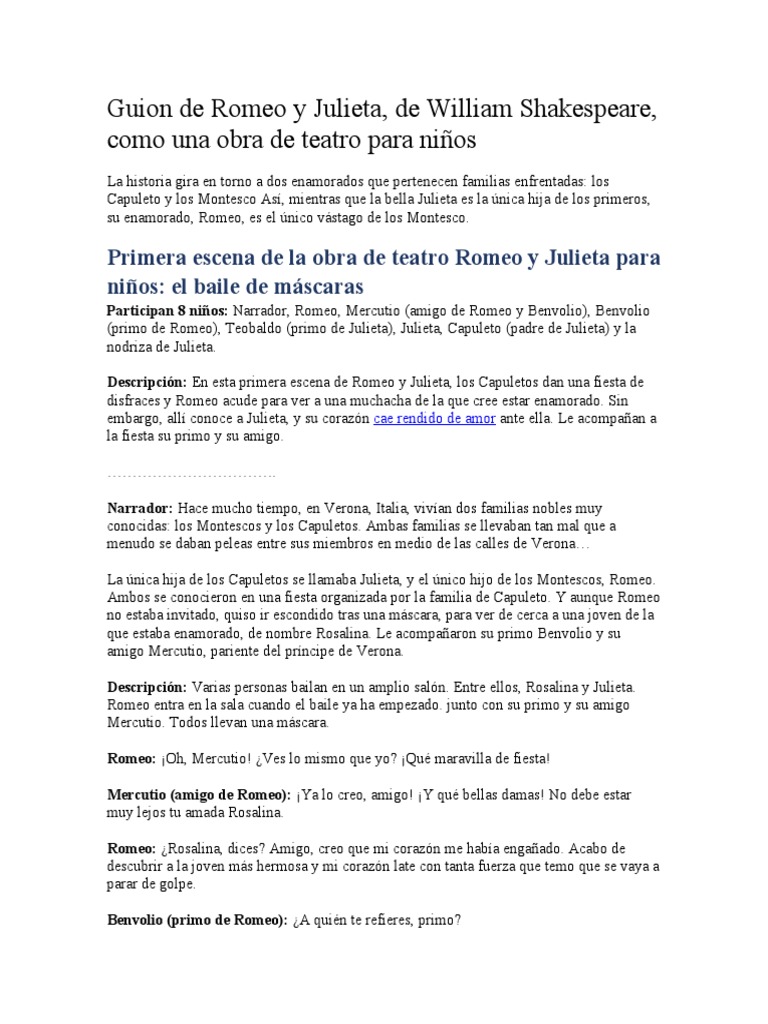 Guion de Romeo y Julieta | PDF | Romeo y Julieta | Tragedias de Shakespeare