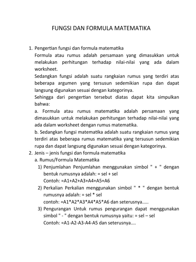 Pengertian Fungsi dan Formula Matematika | PDF | Metode & Bahan Ajar ...