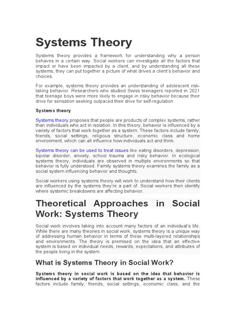 Systems Theory | PDF | Social Work | Mental Health