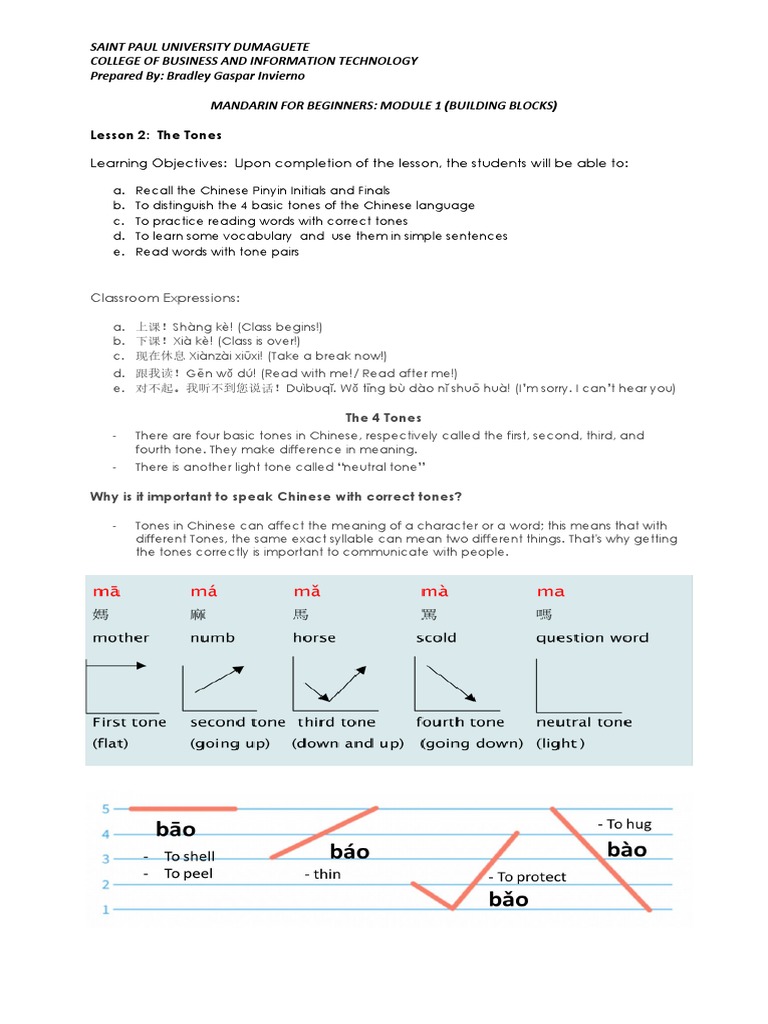 An Introduction to the Four Tones of Mandarin Chinese | PDF | Tone ...