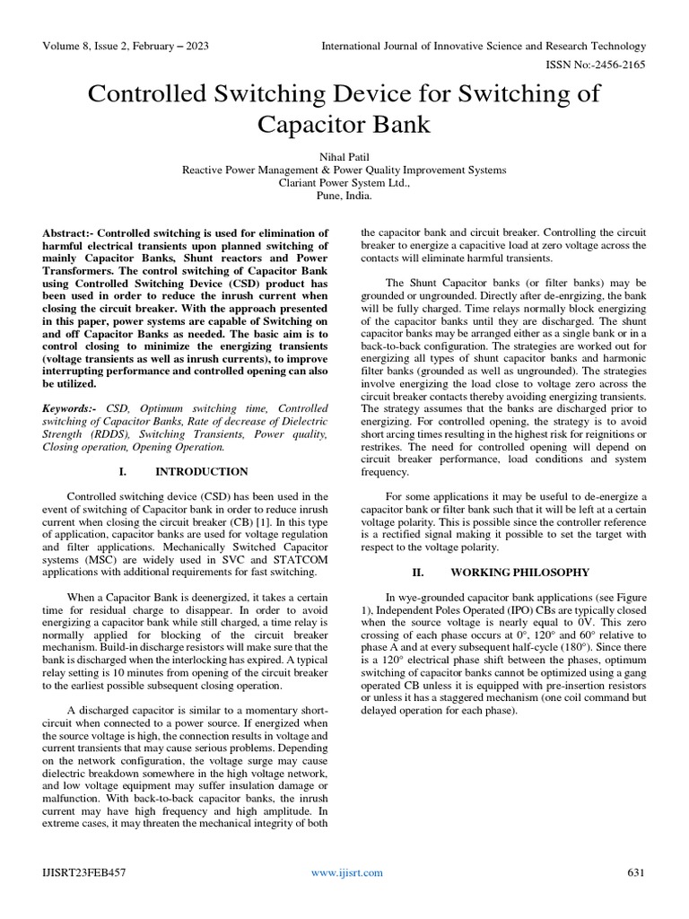 Controlled Switching Device For Switching of Capacitor Bank | PDF | Capacitor | Electric Arc