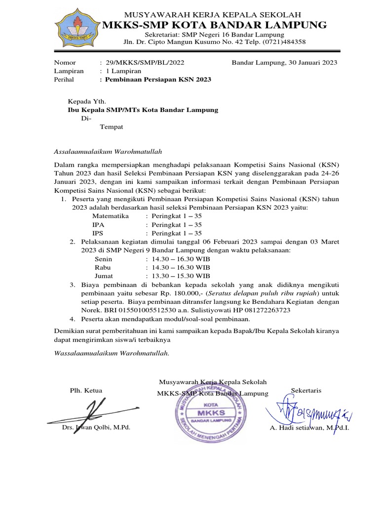 29. Surat Pembinaan KSN 2023 | PDF