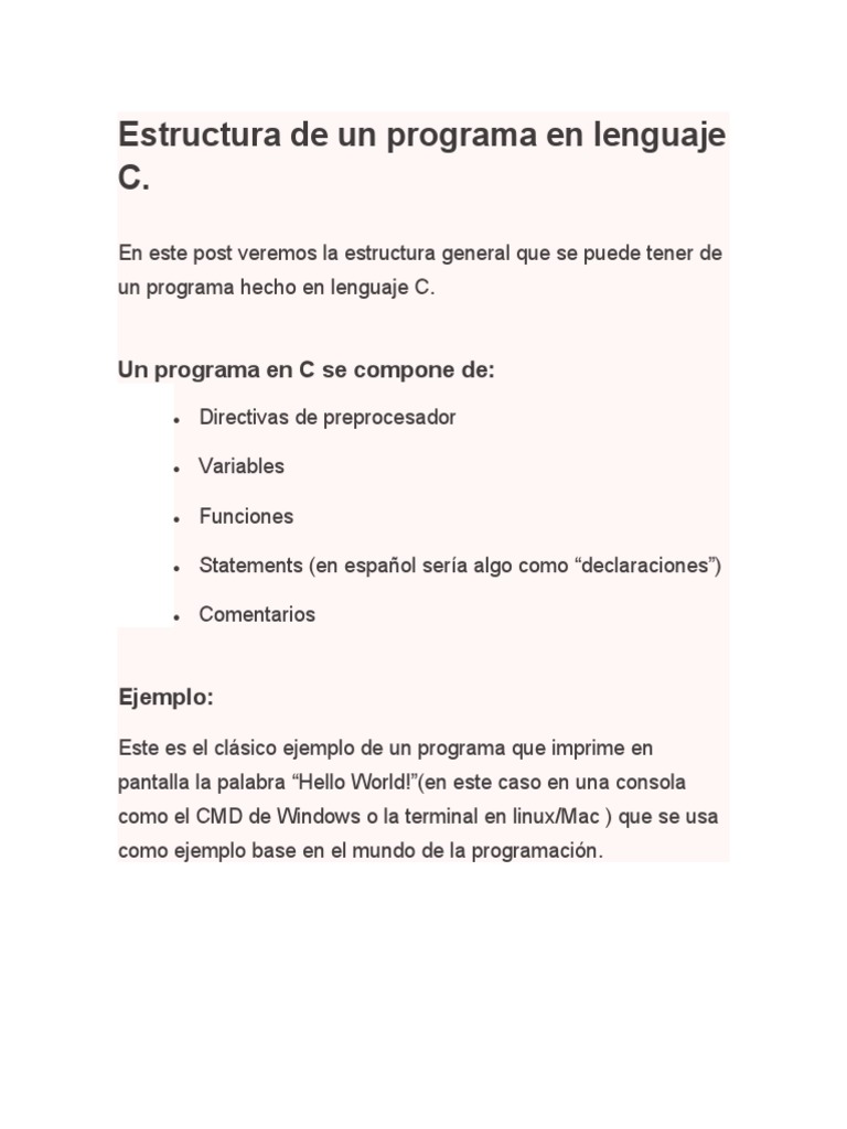 Estructura de Un Programa en Lenguaje C | PDF | Programa de computadora ...
