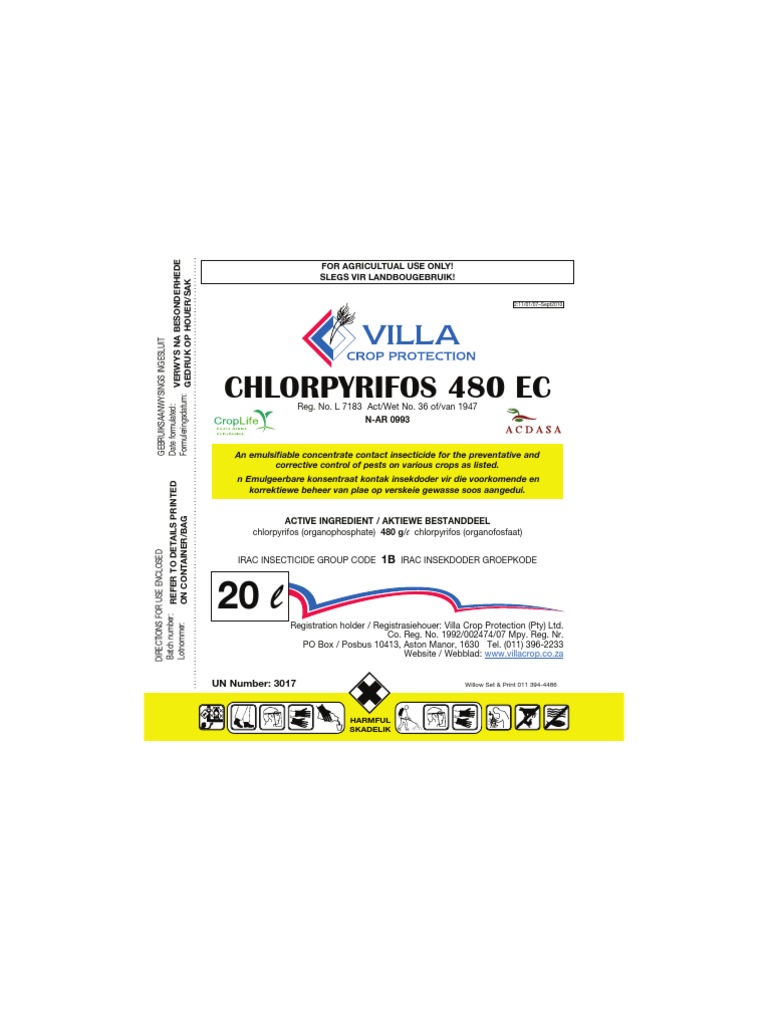 Chlorpyrifos 480 EC E_Villa Label | Insecticide | Maize