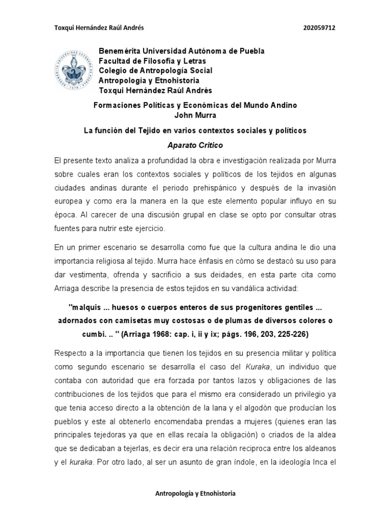Aparato Critico - John Murra | PDF | Imperio Inca | Ropa