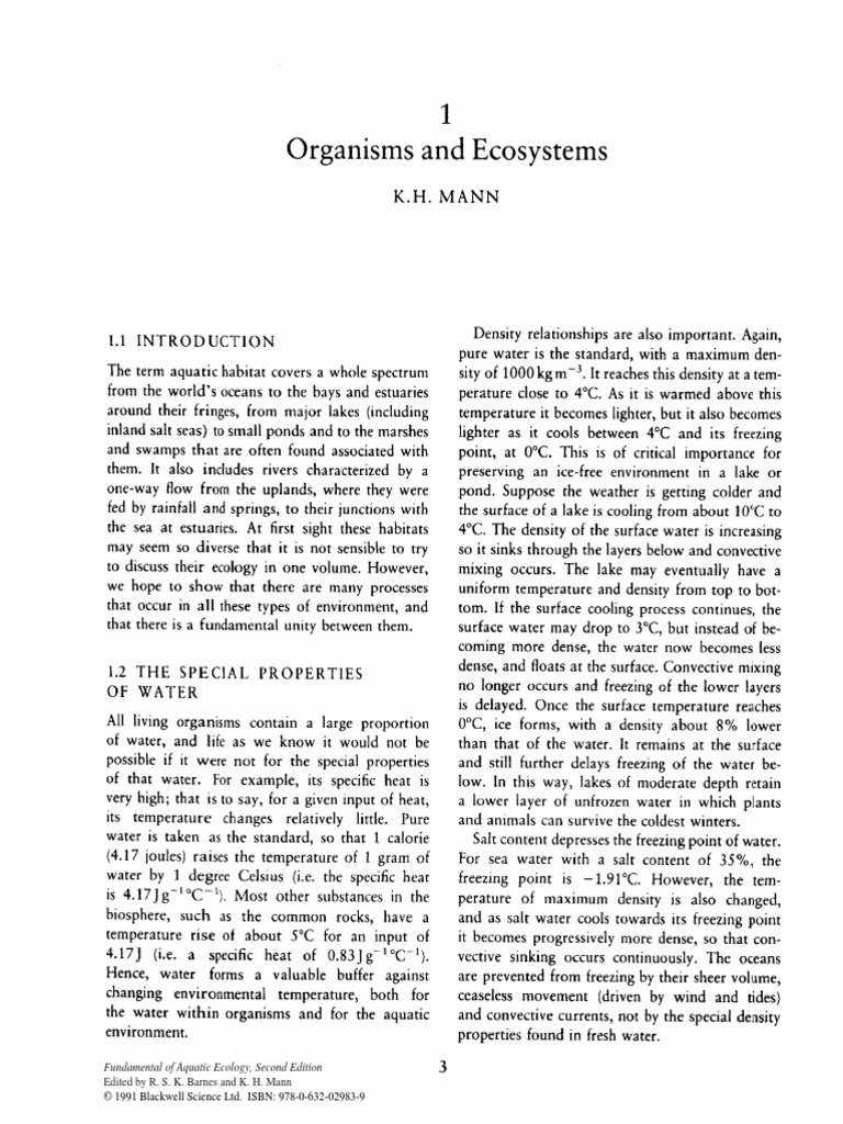 1 Organisms and Ecosystems | PDF | Water | Lake