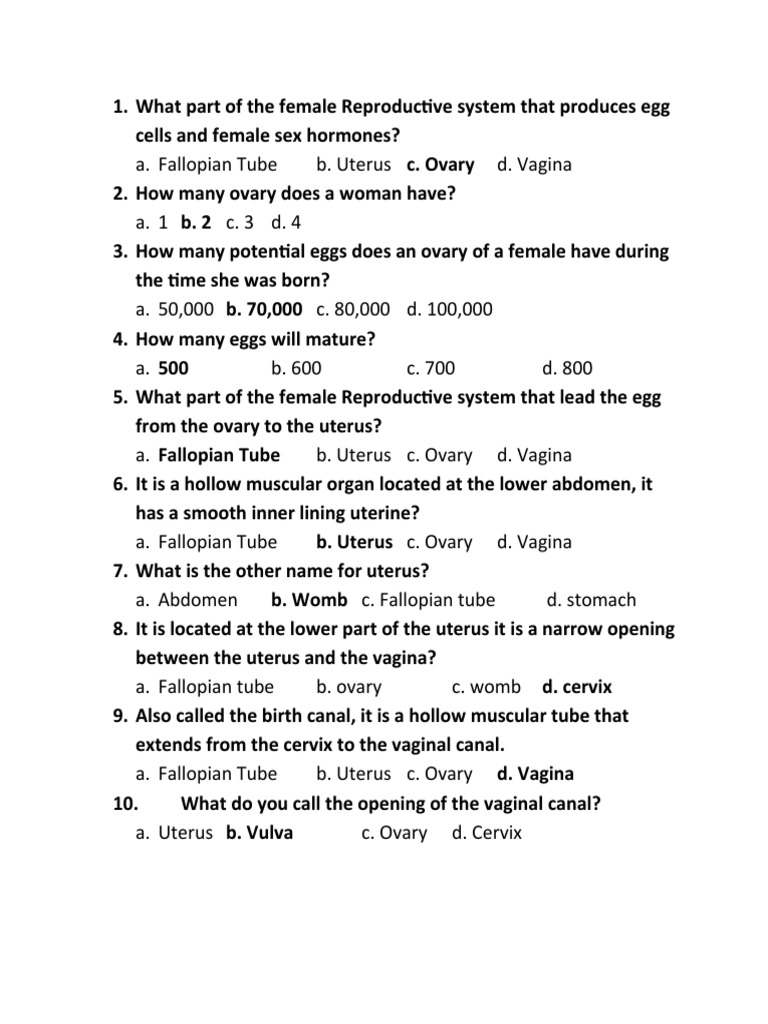 Quiz Science 5 Female Reproductive System | PDF