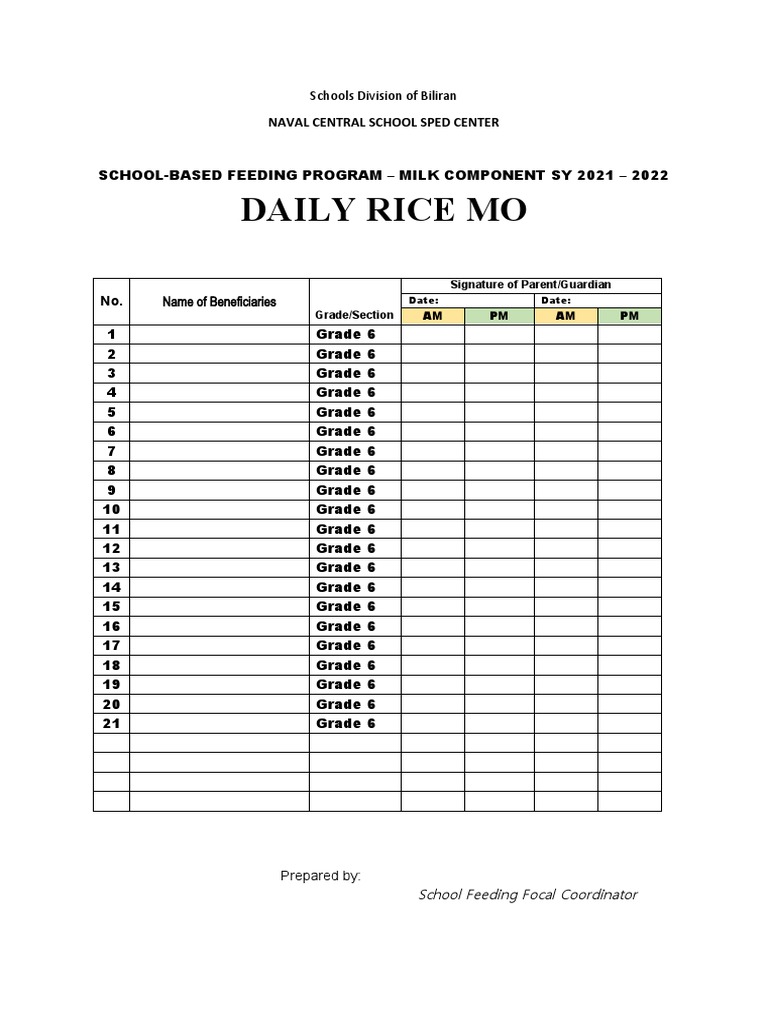 Daily RICE MO Distribution Form | PDF