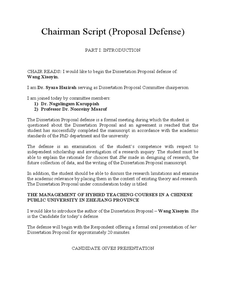 Dissertation Proposal Defense Script | PDF | Career & Growth