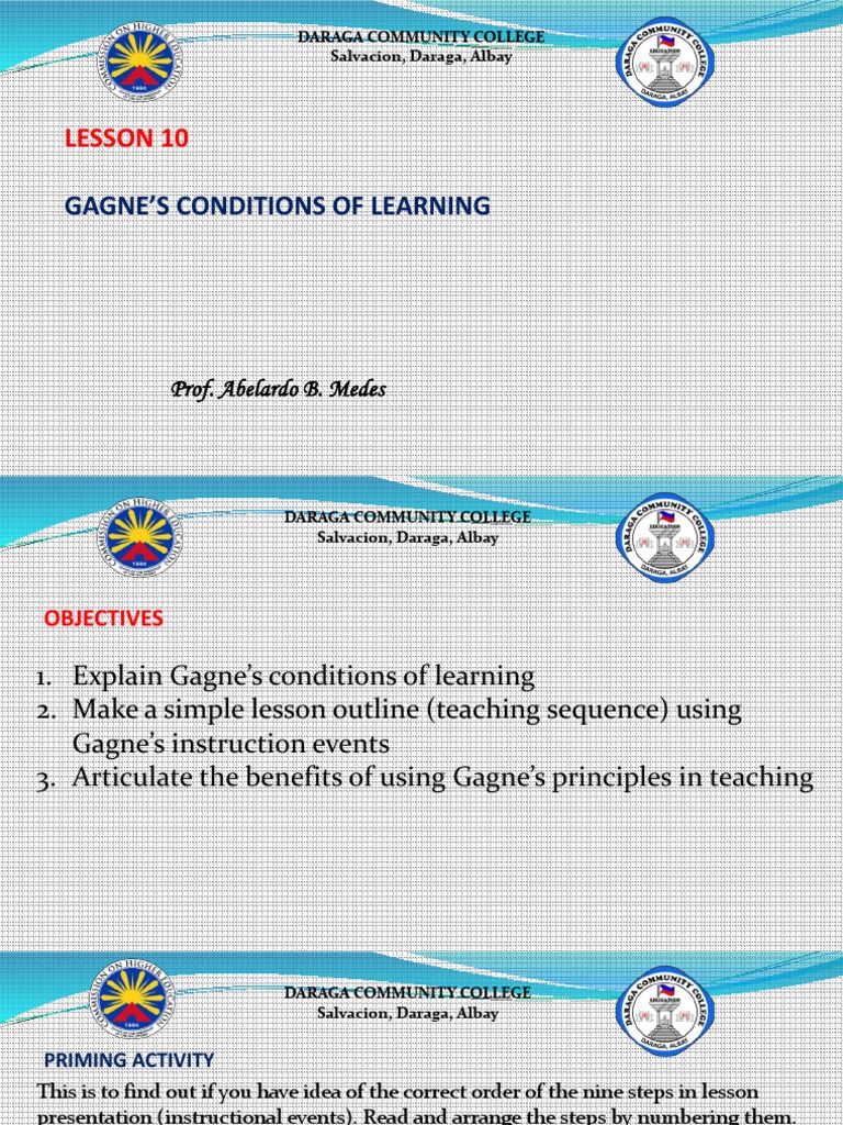 Lesson 10 Gagnes Conditions of Learning | PDF | Learning | Recall (Memory)