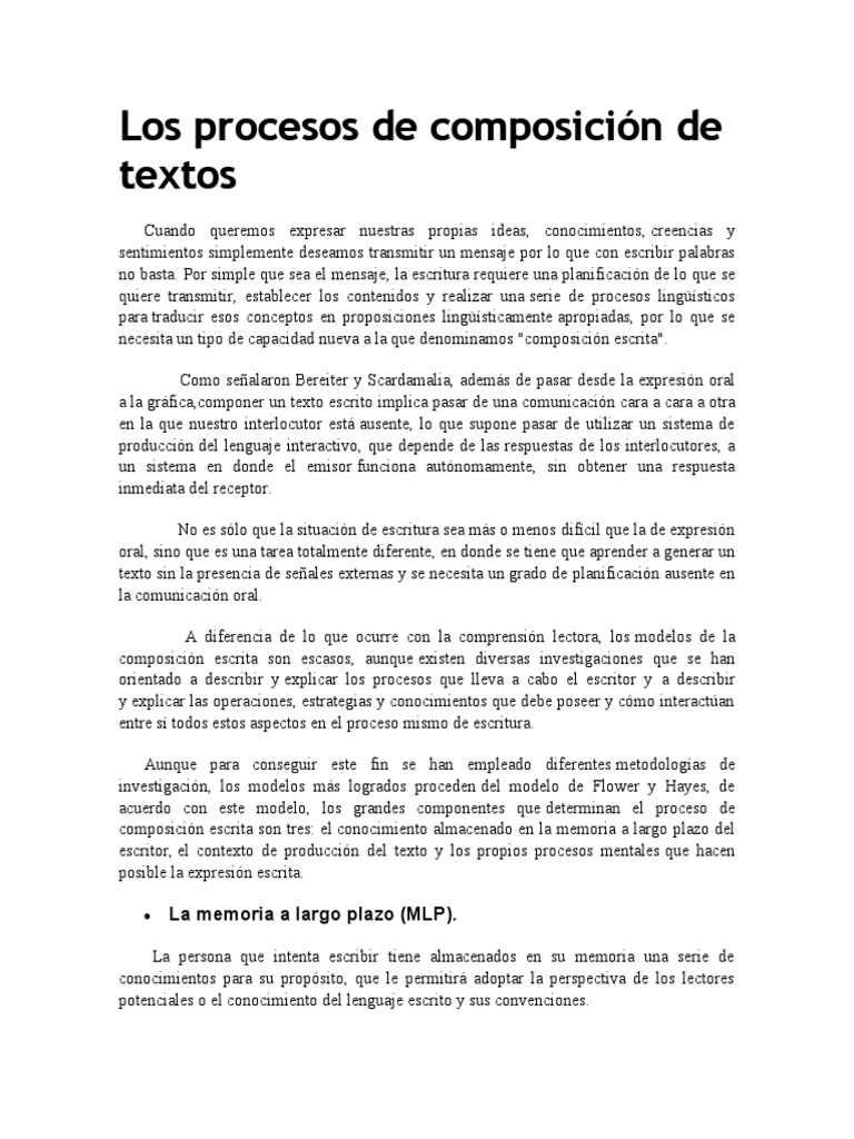 Los procesos de composición de textos | PDF | Comunicación | Escritura