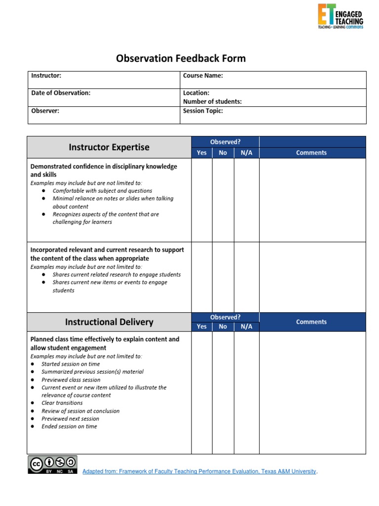 4 Observation Feedback Form | PDF | Learning | Classroom Management