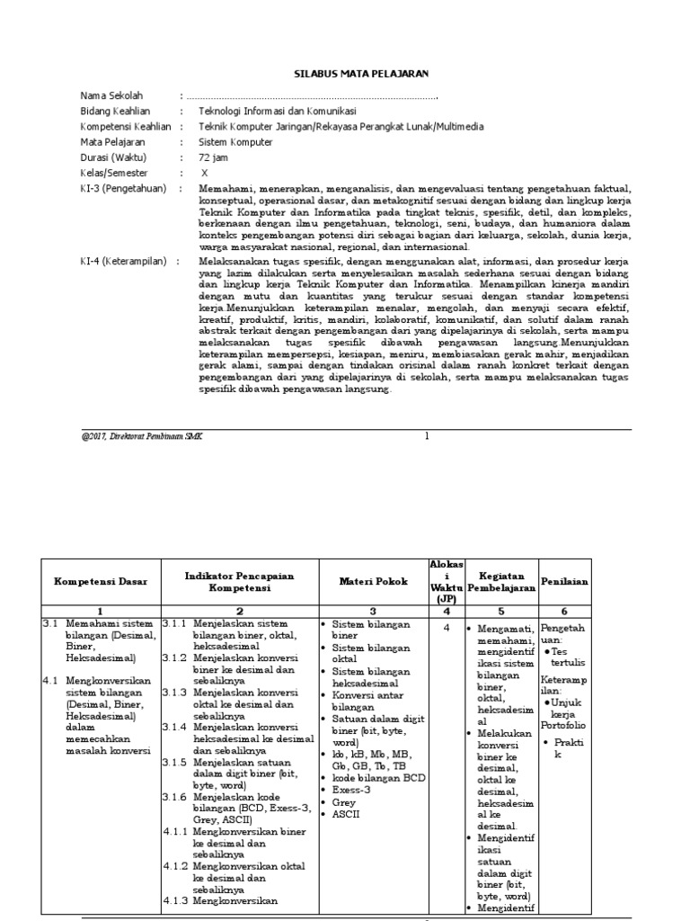 SILABUS Sistem Komputer | PDF