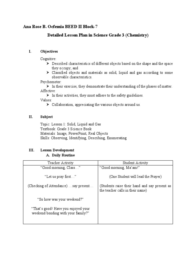 Detailed Lesson Plan in MC Sci | PDF | Matter | Liquids