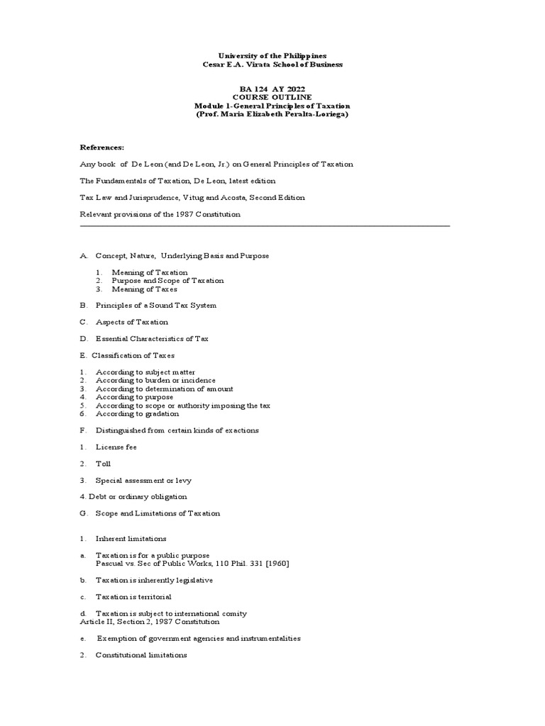 BA 124 Module 1course Outline General Principles AY 2023 | Download ...