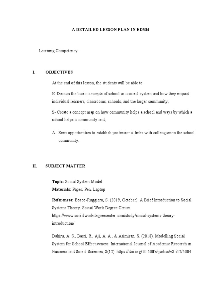 Jonnel's A DETAILED LESSON PLAN IN ED304 | PDF | System | Social Structure