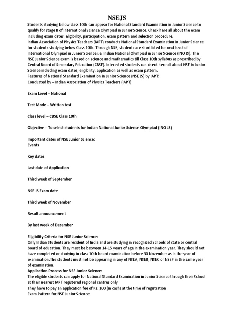 NSEJS | PDF | Educational Assessment And Evaluation | Educational Stages