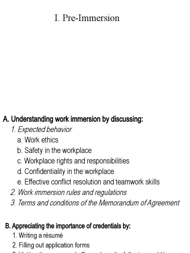 Nature of Work Immersion | PDF | Curriculum | Simulation